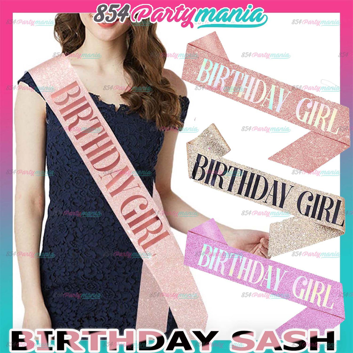 BIRTHDAY GIRL SASH HOLOGRAPHIC LETTERING – 854Partymania