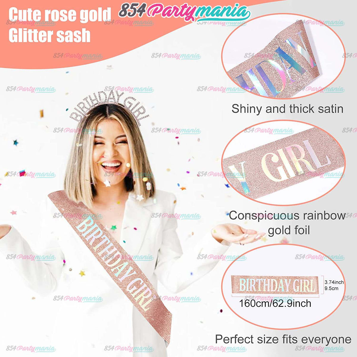 BIRTHDAY GIRL SASH HOLOGRAPHIC LETTERING – 854Partymania